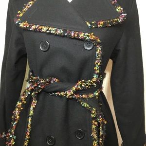KC Collections | Jackets & Coats | Black Wool Coat With Multi Color ...